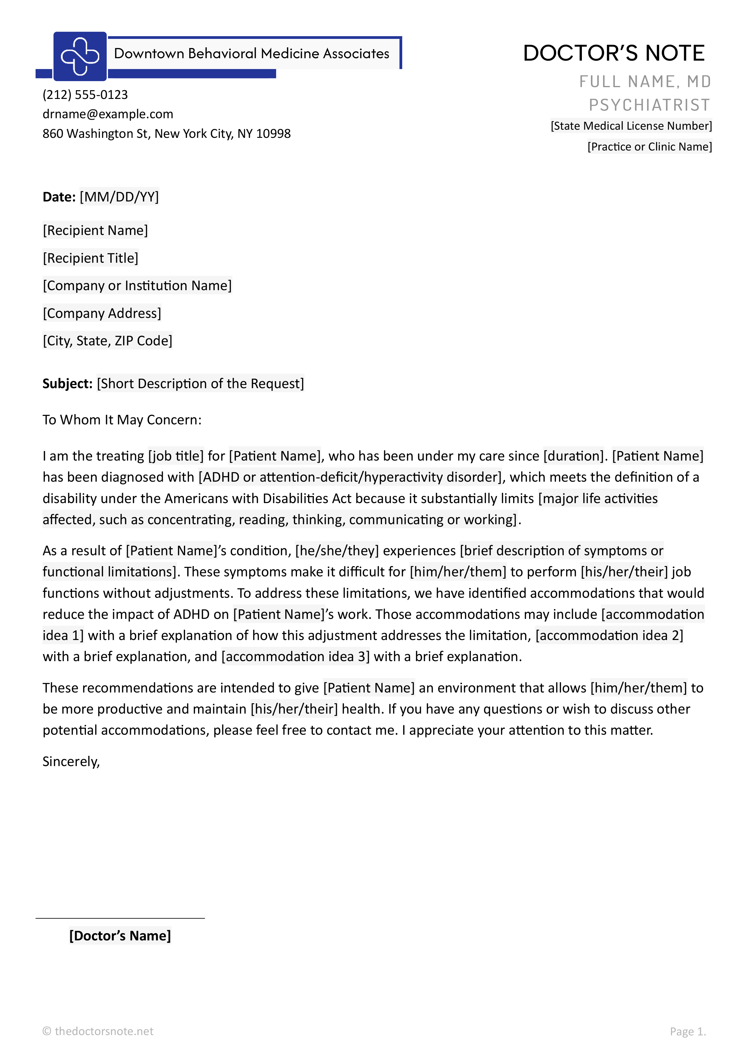 ADHD Accommodation Letter from a Doctor - TDN